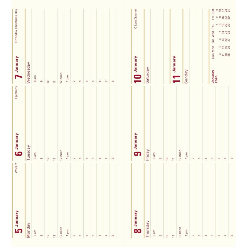 Lexicon Slim Landscape Week to View Diary with Appointments 2026- English